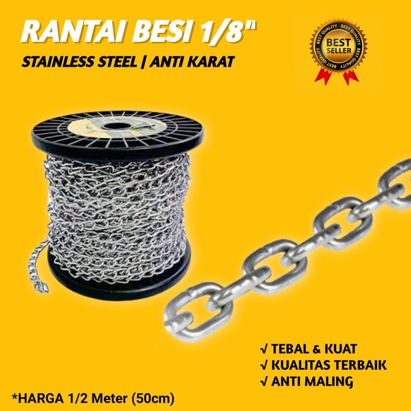 Jual 1/2 Meter Rantai Kapal 3mm Rantai Besi 1/8inch Harga Per 50cm Kuat ...