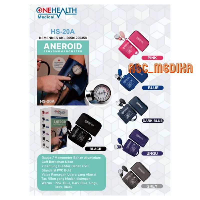 Jual Tensimeter Aneroid Onehealth HS-20A / Onehealth Tensimeter Kompas Manual Warna Pink, Hitam ...