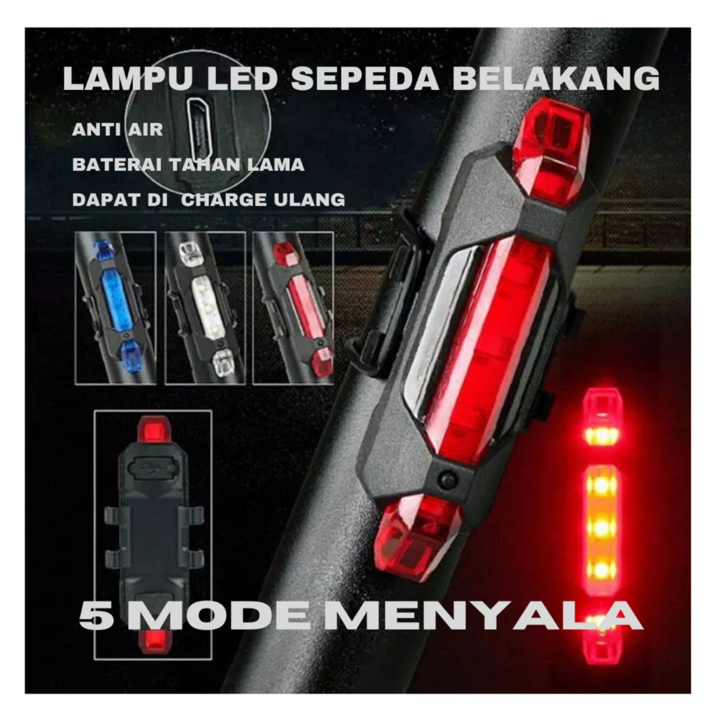 Jual 5 LED Lampu Belakang Sepeda LED USB Rechargeable Anti Air untuk ...