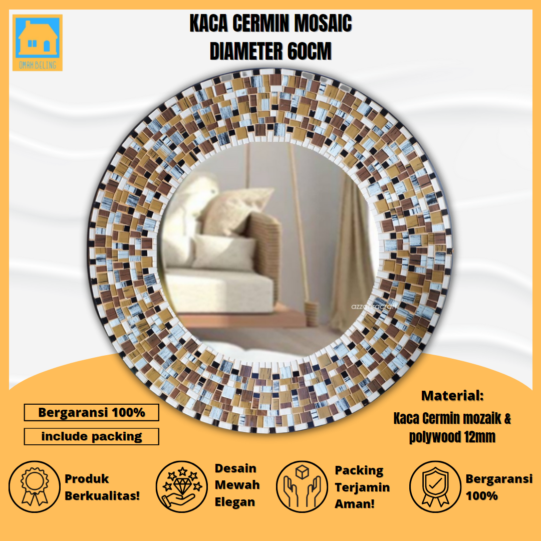 Jual Kaca Cermin Bulat Mozaik / Diameter 60cm / Cermin Kaca Hias ...