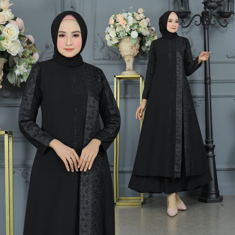 Jual GAMIS ABAYA TURKEY BORDIR BELAH SAMPING FULL HITAM MEWAH TERLARIS ...