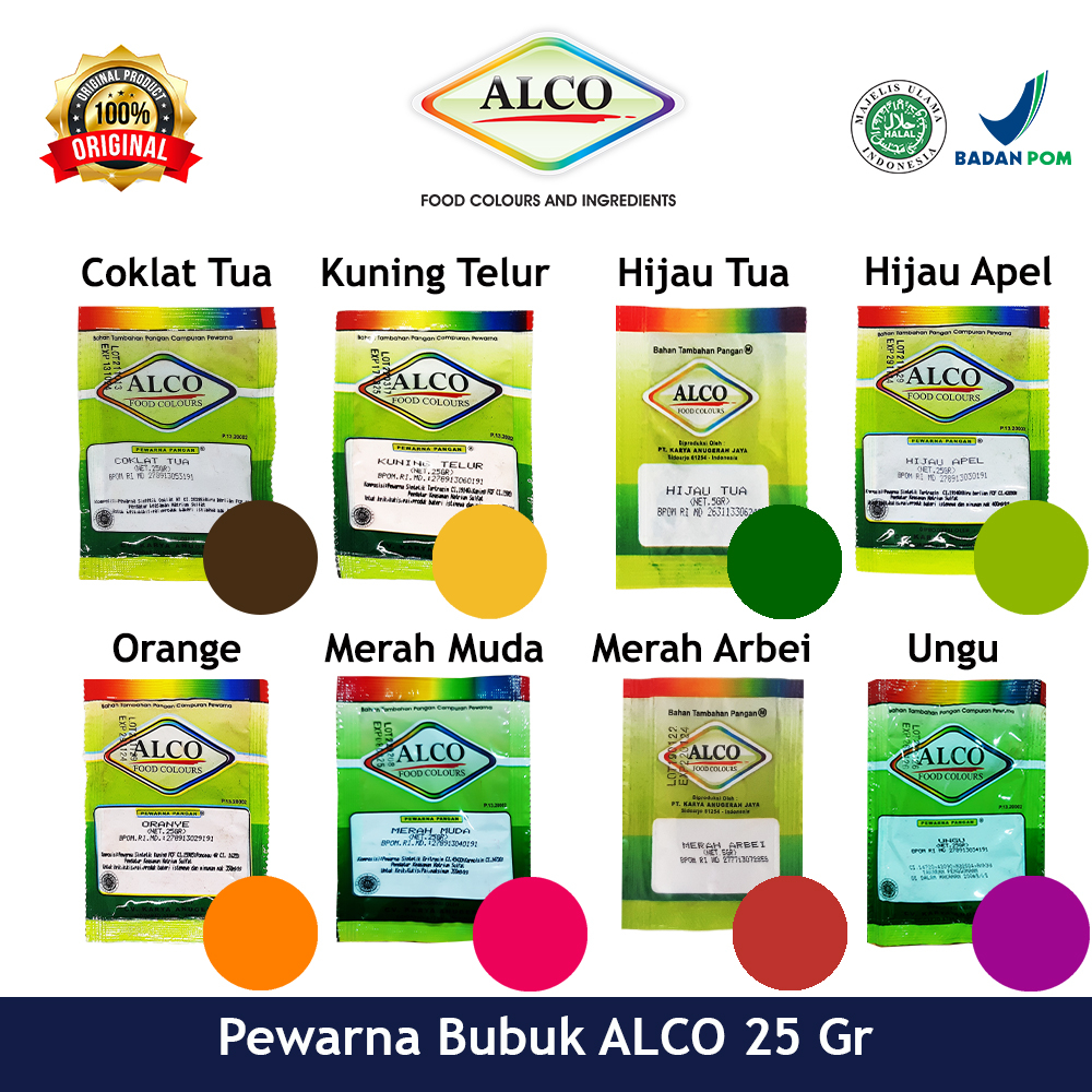 Jual Pewarna Makanan Minuman Kue Bubuk ALCO 25 gr Ecer | Shopee Indonesia