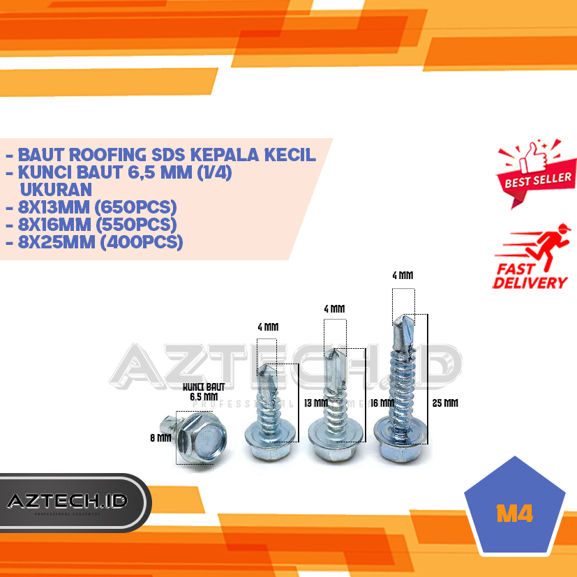 Jual Baut roofing sds skrup baja ringan 8x13mm 16mm 25mm kunci baut 6 ...
