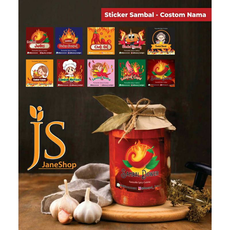Jual Isi 70Pcs Sticker Sambal/ Stiker Label Kemasan Botol/ Free Desain ...