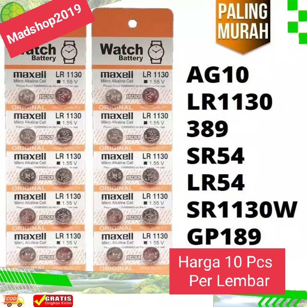 Jual BATERAI BATU JAM TANGAN MAXELL LR1130 LR54 AG10 PER LEMBAR/PAPAN 10 PCS | Shopee Indonesia