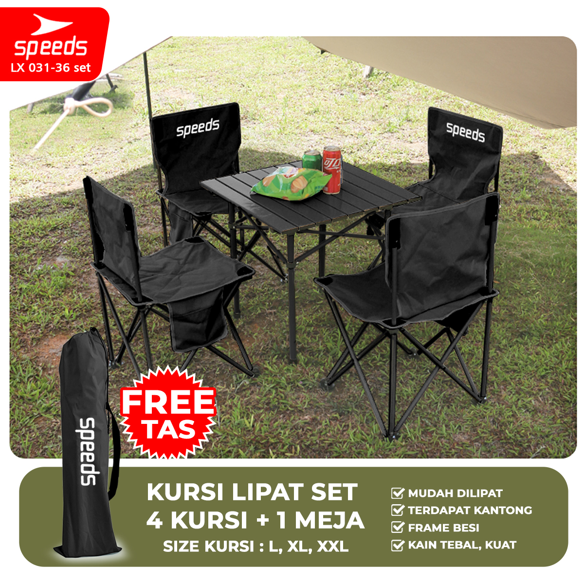 Jual SPEEDS Meja Lipat Kursi Lipat Set Folding Table Chair Meja Camping Piknik Outdoor Portable ...