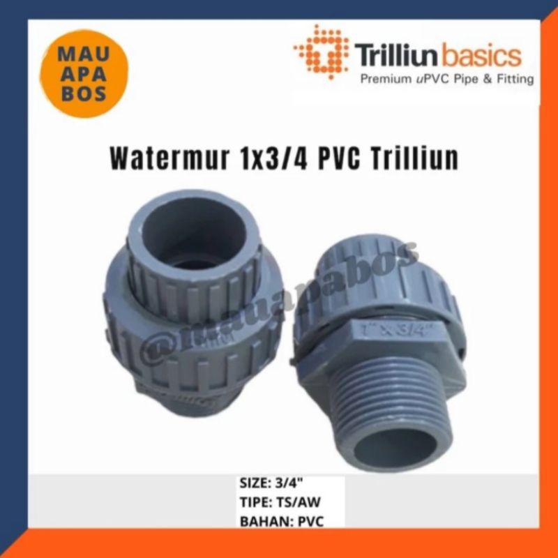 Jual Watermur PVC TS 1 x 3/4 inch Trilliun Watermor union sok pompa | Shopee Indonesia