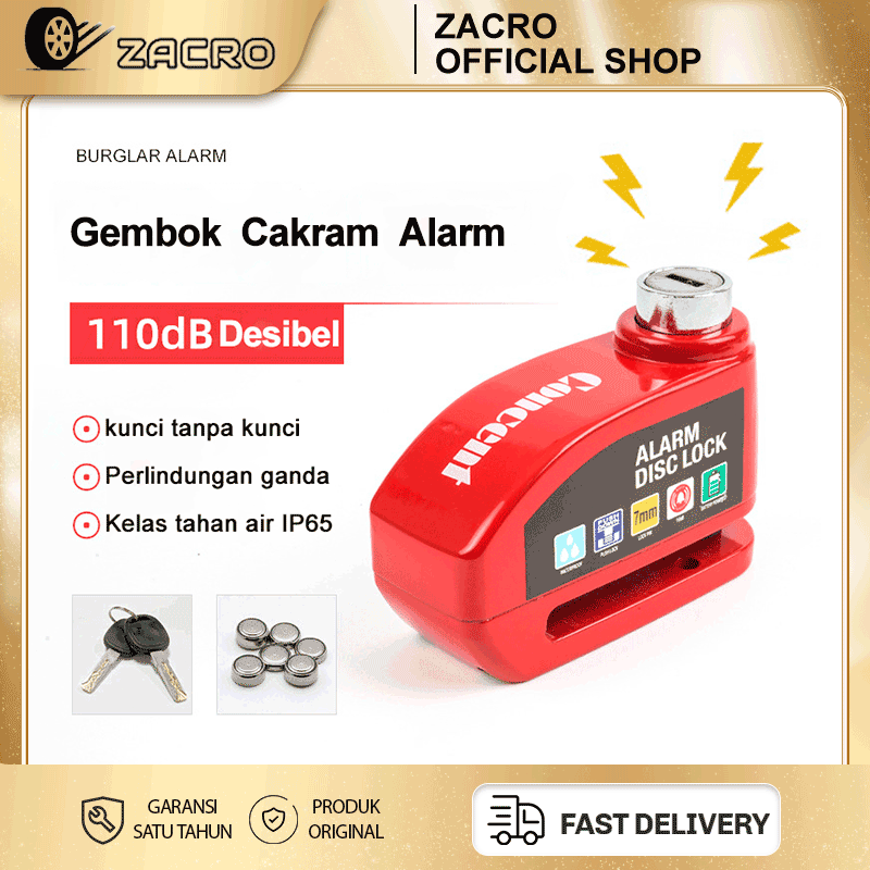 Jual ZACRO Gembok Cakram Alarm Disc Lock Kunci Alarm Gembok Motor Anti ...