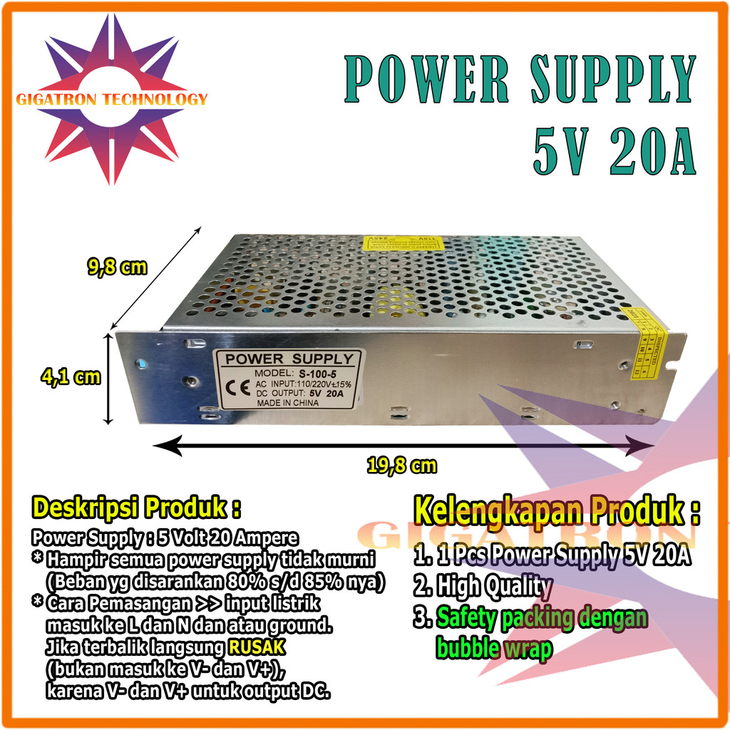 Jual Power Supply 5V 20A Body Jaring / Switching Power Supply PSU 5V 20A High Quality Power ...