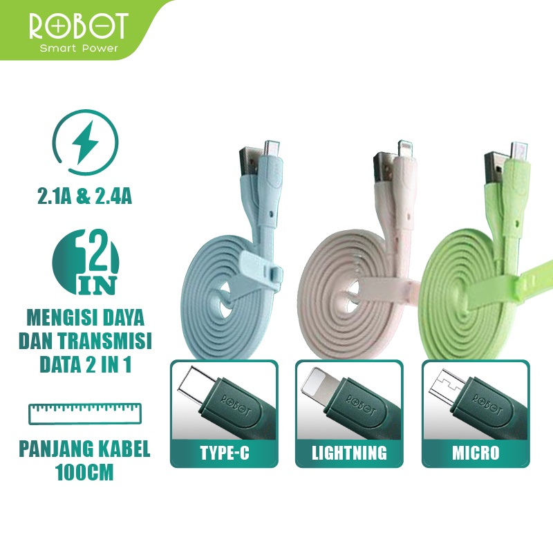 Jual Kabel Data Charger ROBOT Type C Micro USB Kualitas Bagus Fast ...