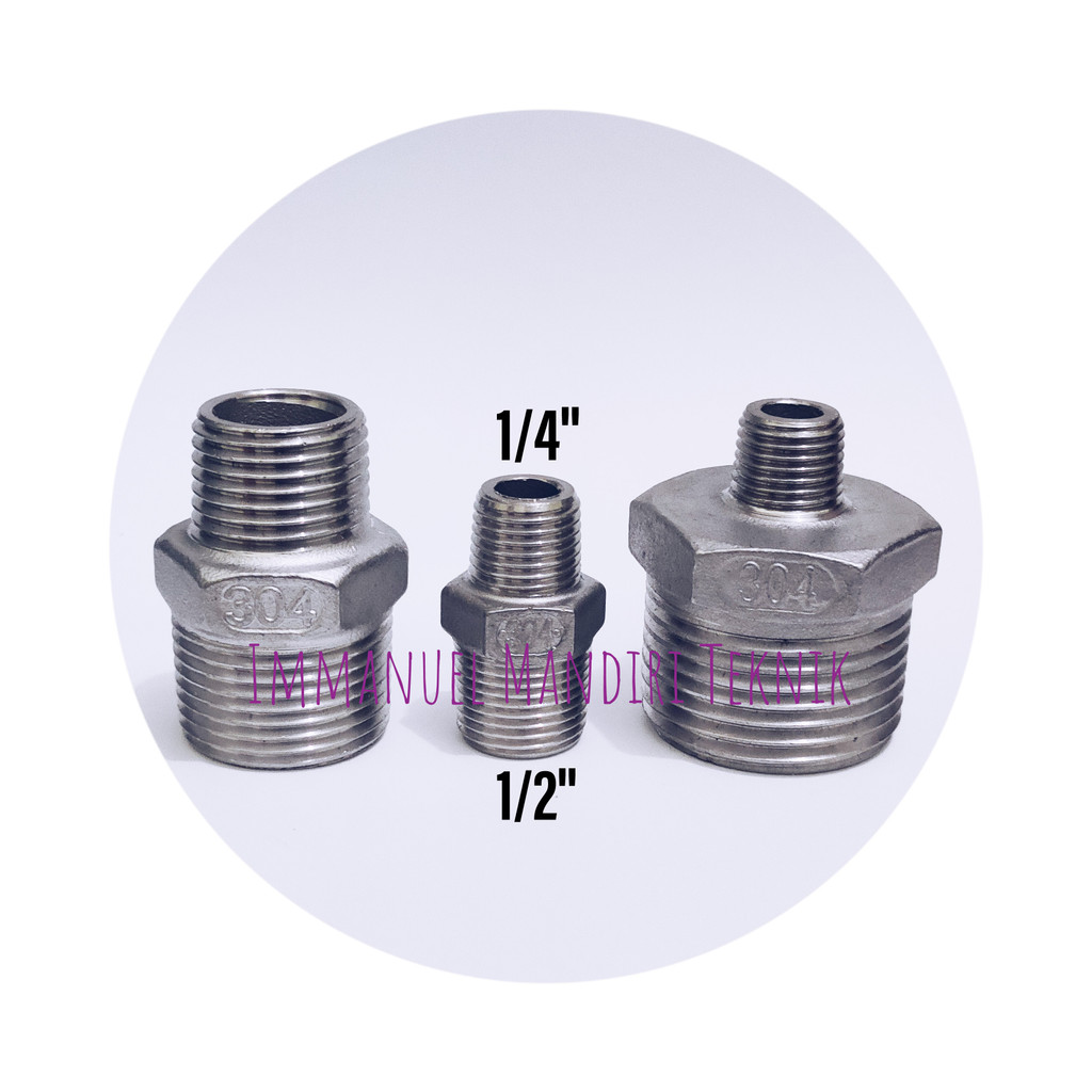 Jual Reducer nipple 1/2 x 1/4 / Double nepel stainless 1/2 x 1/4 | Shopee Indonesia