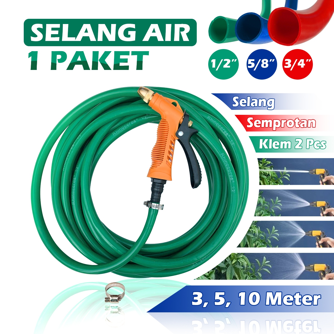 Jual Paket Semprotan Cuci Motor Mobil Siram Tanaman Selang Air Panjang 3 - 10 Meter - Selang Air ...