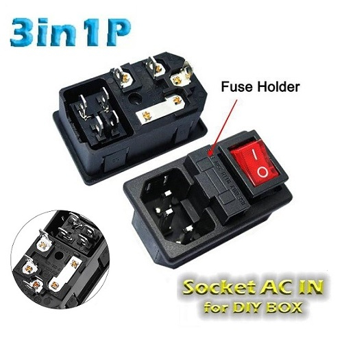 Jual Socket AC 3in1 Polos Saklar Fuse Holder Power Switch Socket Lampu Tanpa Kuping BA-88-3in1P ...