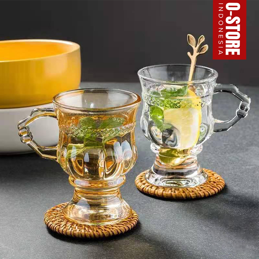 Jual Gelas Kaca Aesthetic Korea Gelas Kopi Cangkir Teh Gelas Minum Kaca Mewah Coffe Cup Verre