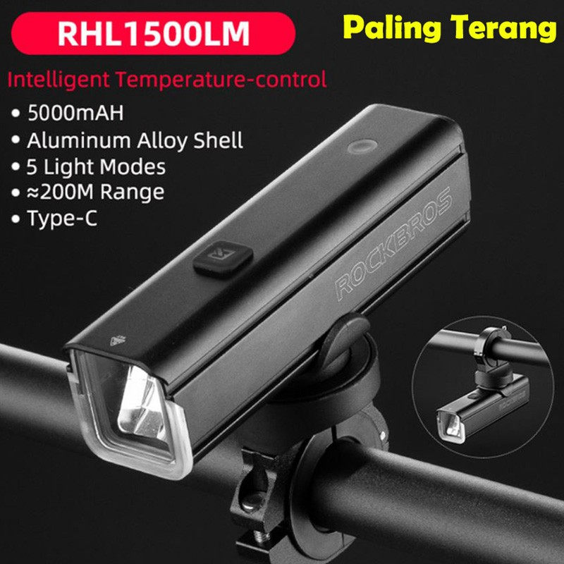 Jual Rockbros RHL1500 Lampu Sepeda 2 Mode Barfly and Bracket USB 1500 Lumen | Shopee Indonesia