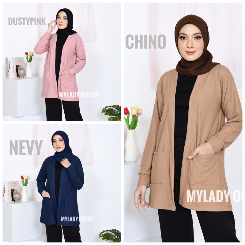 Jual Cardigan Knit Waffle Premium-Cardigan Wanita- Long Cardigan ...