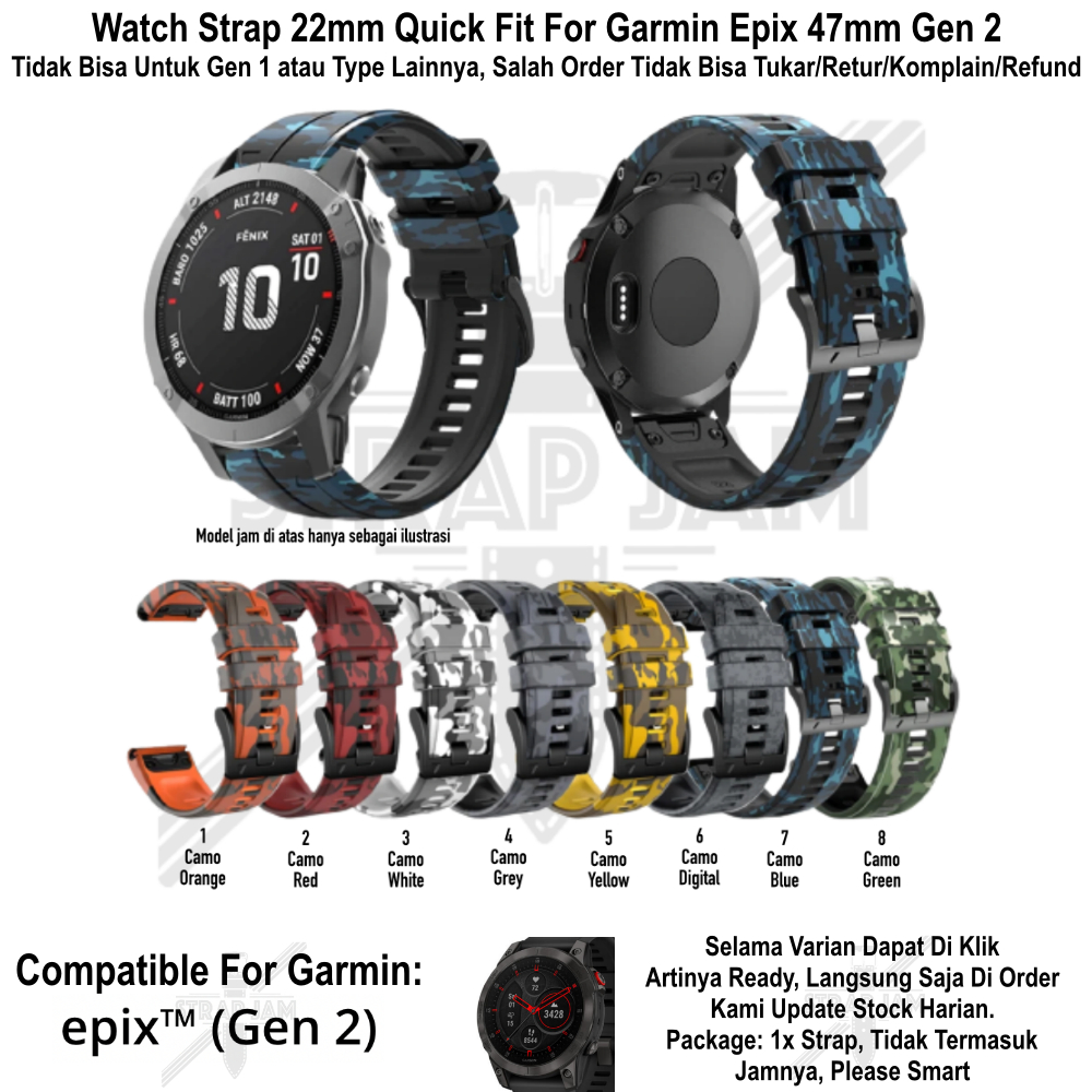 Jual CQF Strap Garmin Epix Gen 2 47mm - Tali Jam Quick Fit 22mm Army ...
