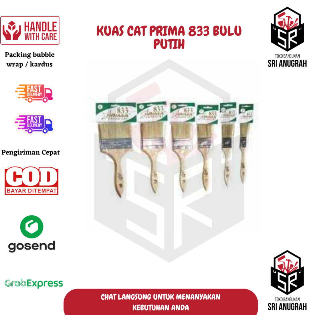 Jual PRIMA Kuas Cat Tembok Dan Minyak Gagang Kayu 833 Bulu Putih Tebal ...