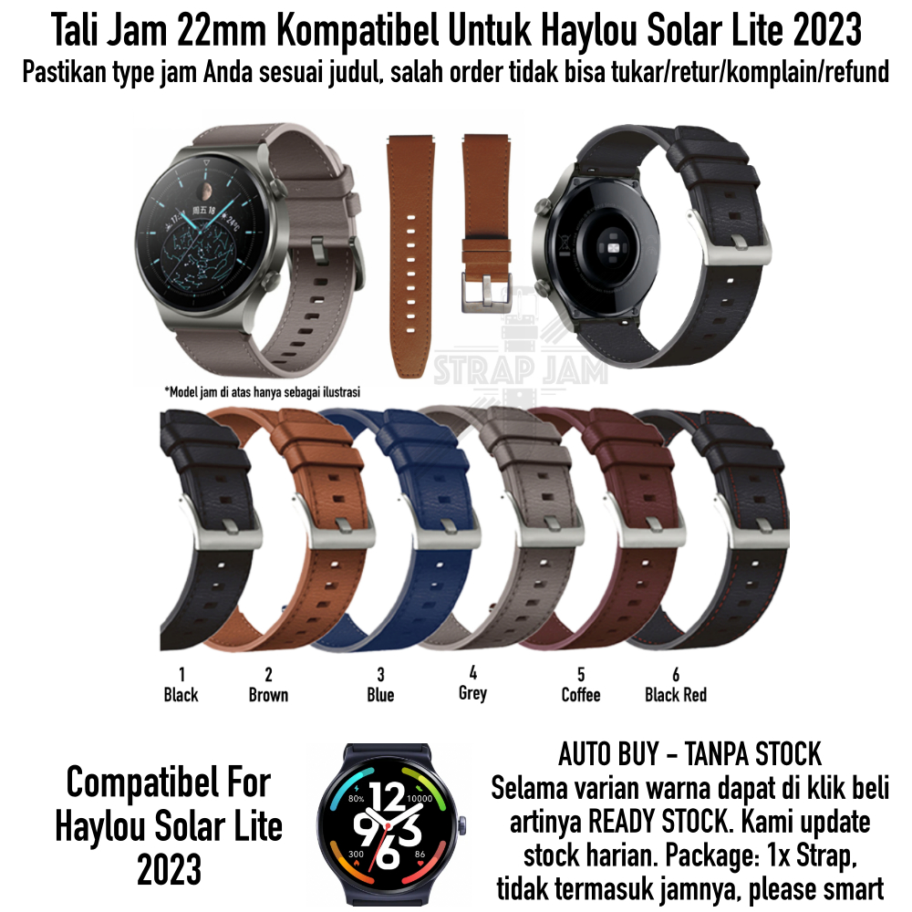 Jual ZGT Tali Jam Haylou Solar Lite 2023 - Strap 22mm Leather Kulit ...