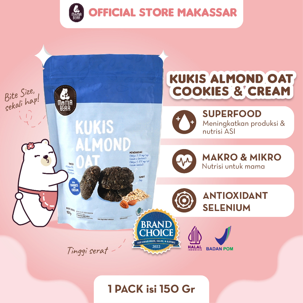 Jual MAMABEAR KUKIS ALMOND & OAT RASA COOKIES & CREAM 150GR | Shopee ...