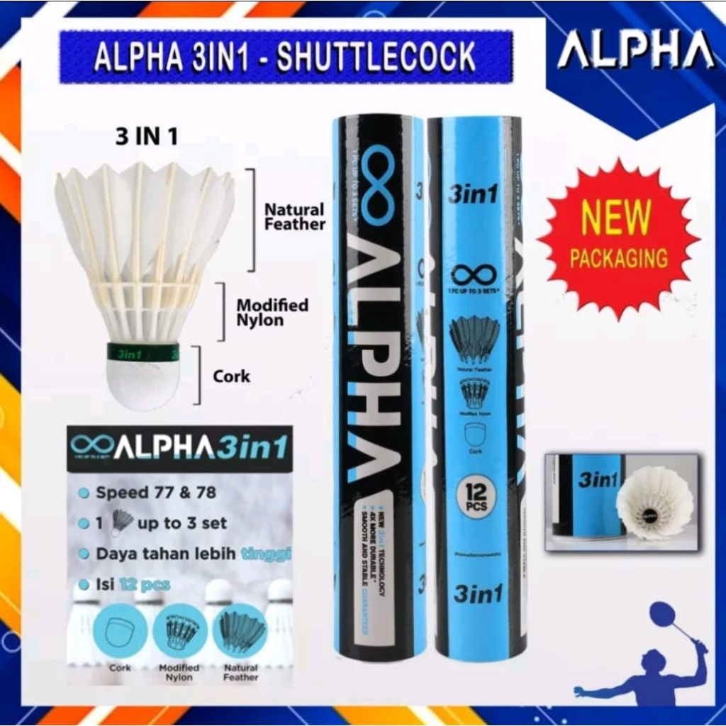Jual SHUTTLECOCK / COCK BADMINTON ALPHA 3IN1 ORIGINAL SPEED 77/78 (BISA ...