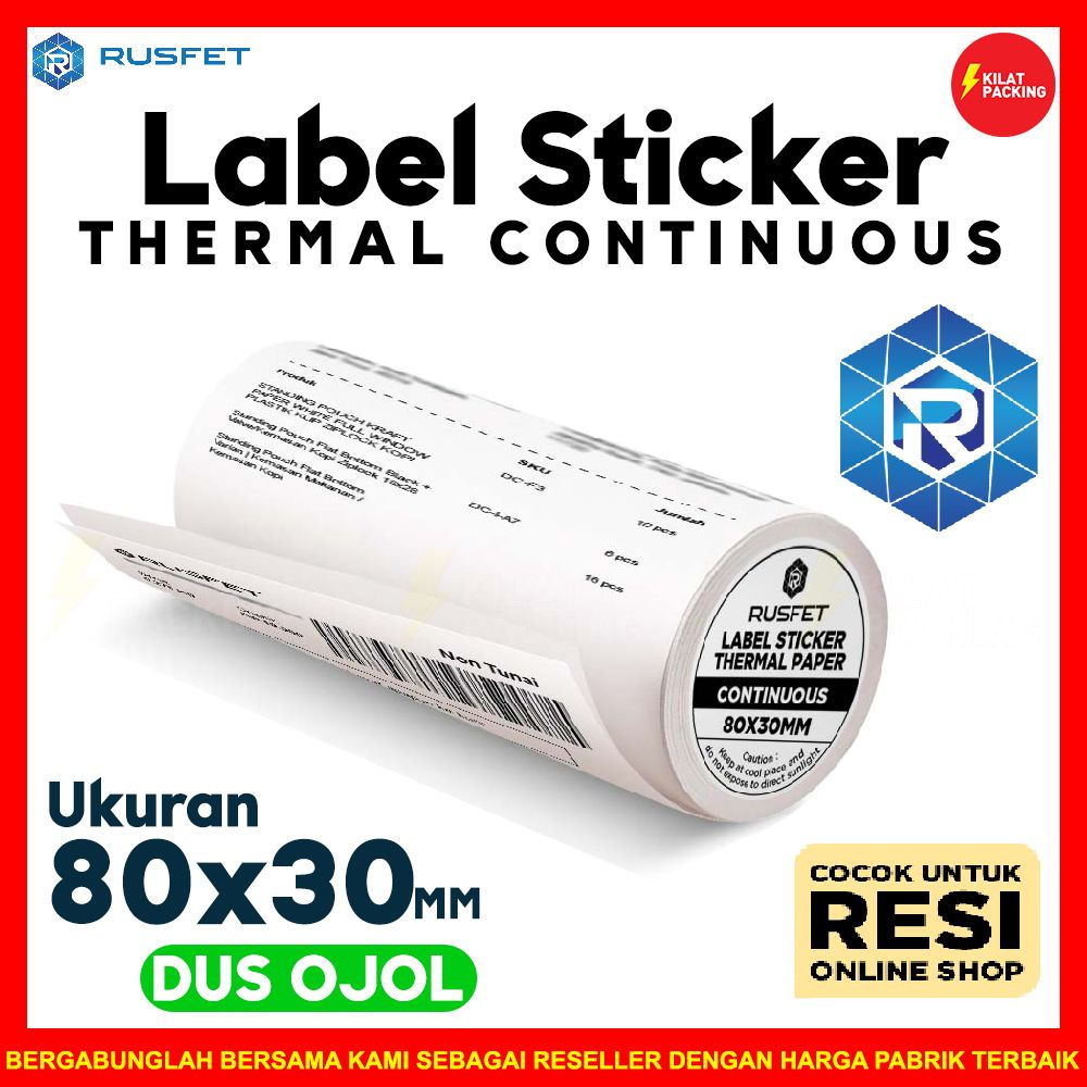 Jual Label sticker stiker thermal continuous rusfet 80x30 lebel dus ...