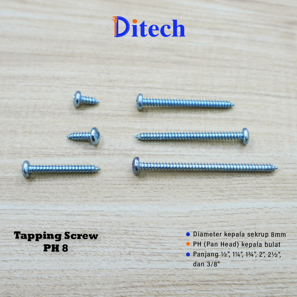 Jual [100pcs] Skrup PH 8 / Tapping Screw Kepala Bulat Ukuran Kepala 8 ...