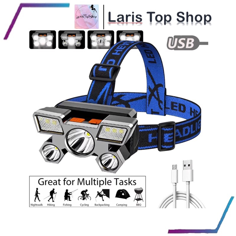 Jual Senter Kepala 5 LED P-501 Super Terang / Headlamp COB Recharger / Senter Kepala Mini Super ...