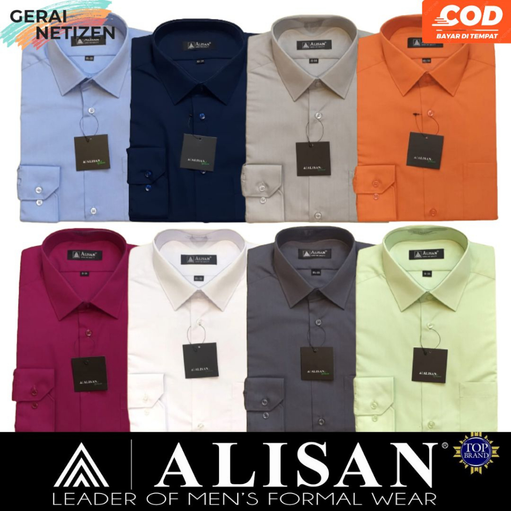 Jual Kemeja Alisan Pria Formal Lengan Panjang Warna Polos Reguler Fit ...