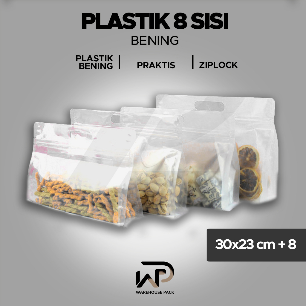 Jual ( 10 Pcs ) Plastik 8 Sisi Bening 30 x 23 + 8 | Pouch Bening ...