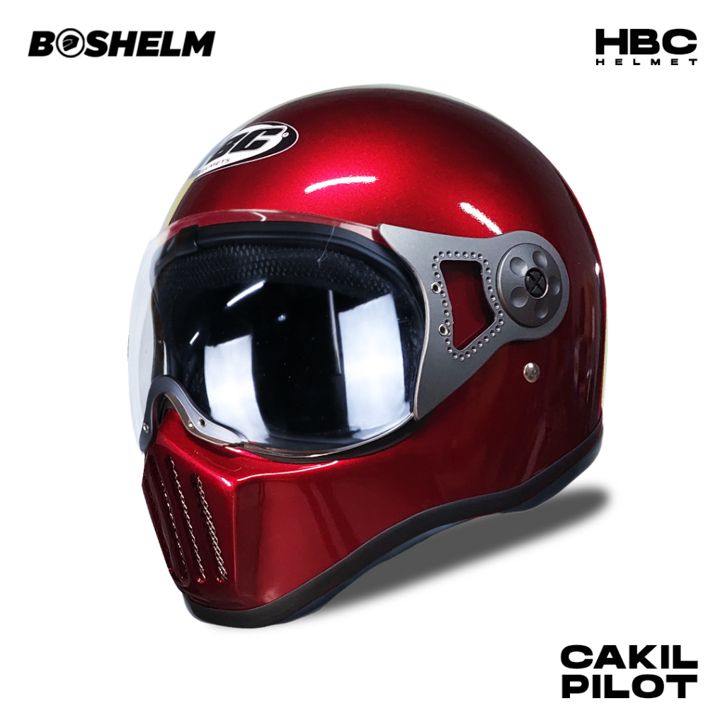 Jual BOSHELM Helm Cakil Pilot HBC HITAM DOFF Helm Retro Full Face SNI ...