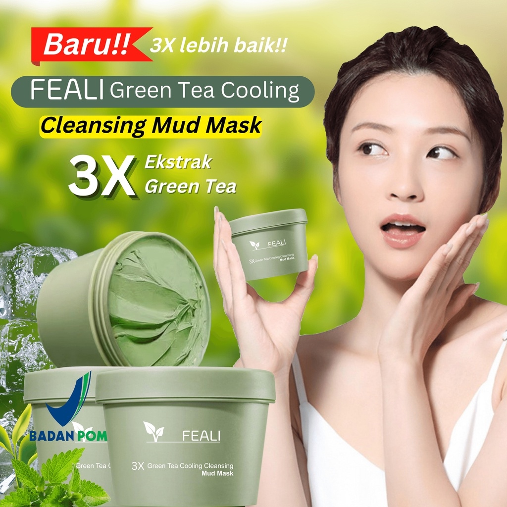 Jual BPOM】FEALI Green Tea Clay Mask Masker Wajah Green Tea Pore Clean ...