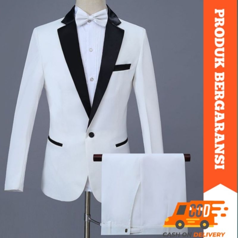 Jual Jas Pria Putih Kombinasi Hitam Jas Blazer Slimfit Premium | Shopee ...