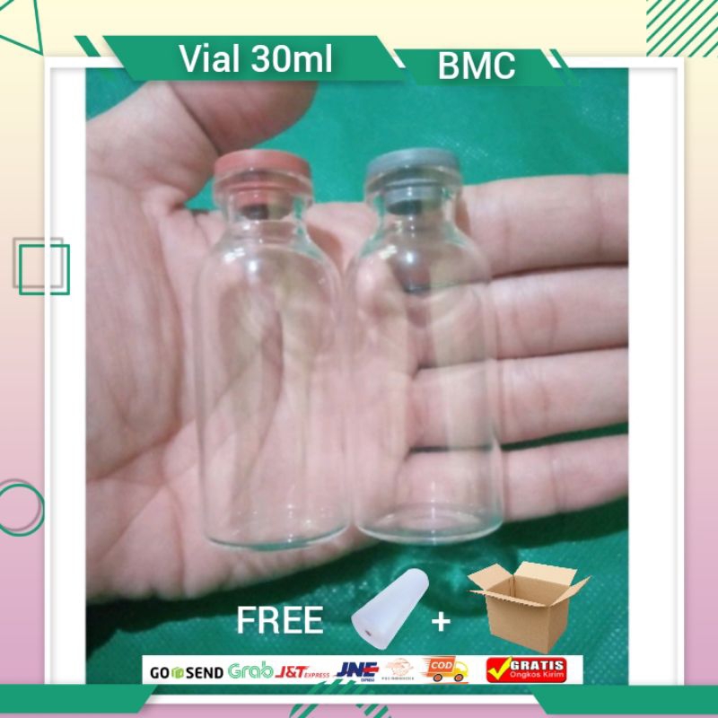 Jual ( 30ml ) BOTOL VIAL KACA 30ML +TUTUP KARET FREE BUBBLE WARP DAN ...
