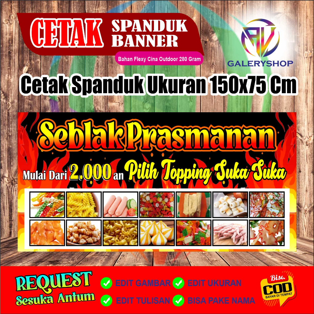 Jual spanduk jualan seblak prasmanan dll . ukuran 150x75 cm | Shopee ...
