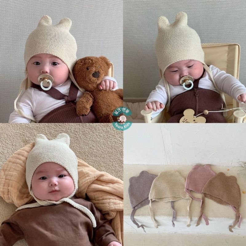 Jual 0-2 thn | Topi Bonnet Rajut Bayi Newborn Batita-HALOGEN EAR-Unisex ...
