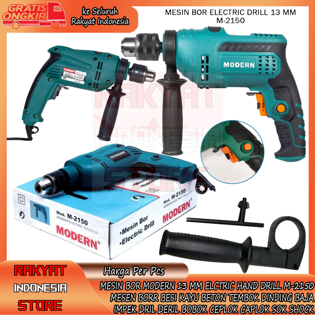 Jual MESIN BOR MODERN 13 MM ELCTRIC HAND DRILL M-2150 MESEN BORR BESI KAYU BETON TEMBOK DINDING ...