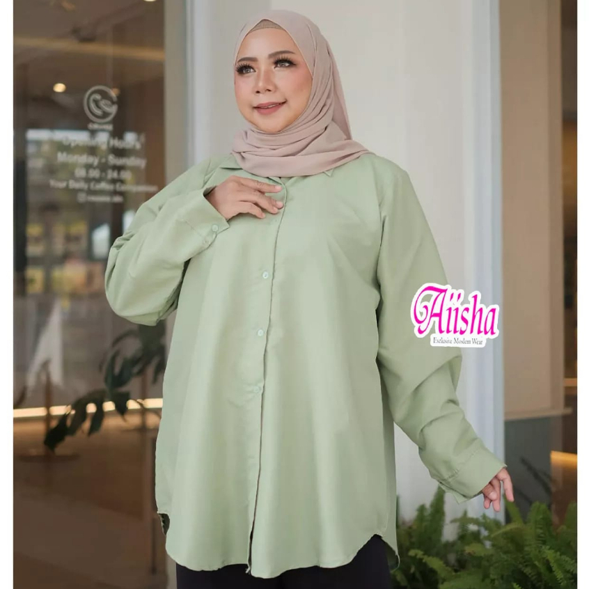 Jual JUMBO | Kemeja Wanita Atasan Polos Full Kancing XXL 5L LD 120 140 Daily Wear Bigsize Bahan ...