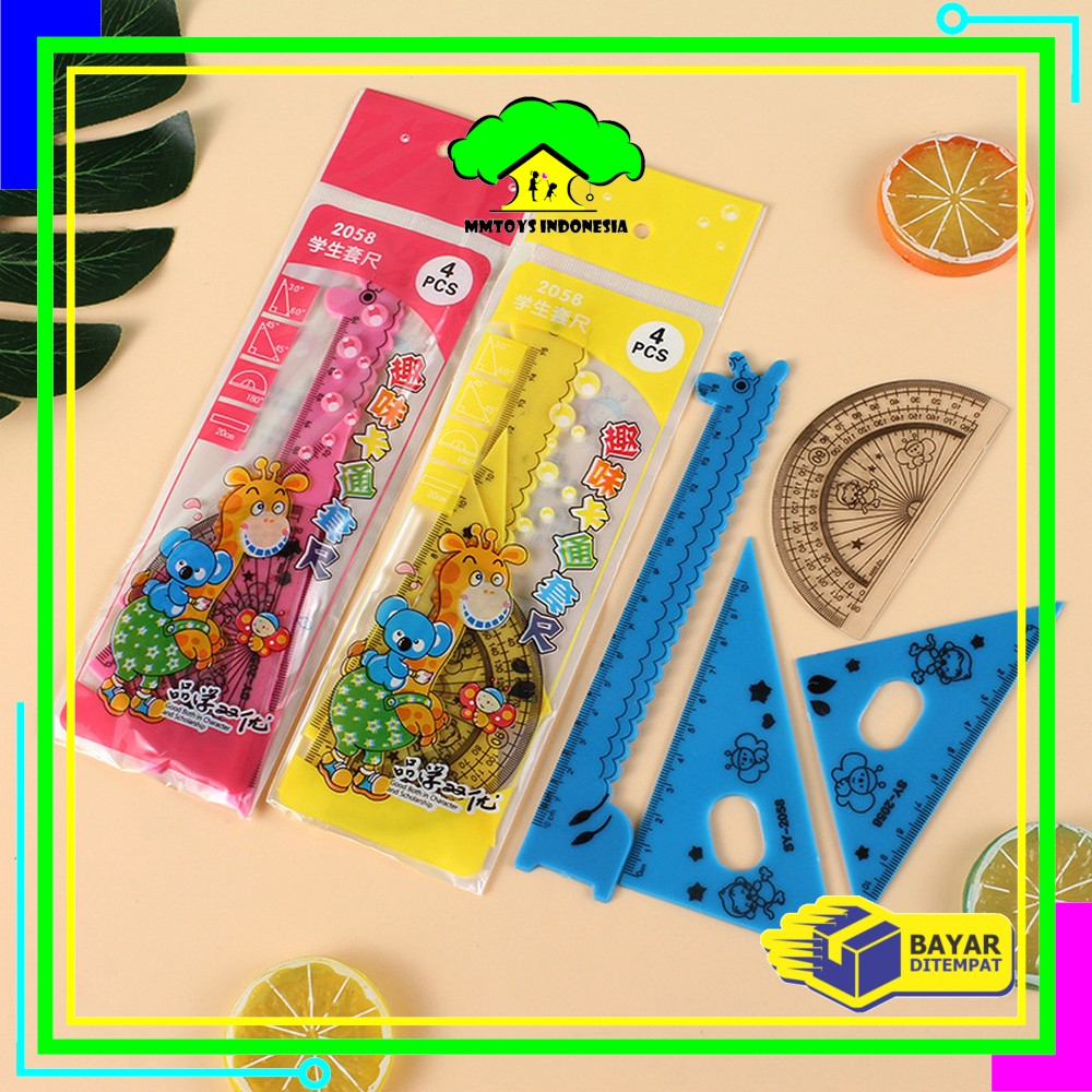 Jual MI-A66 Penggaris Plastik 15cm Set Isi 4 Alat Tulis Sekolah Kantor ...