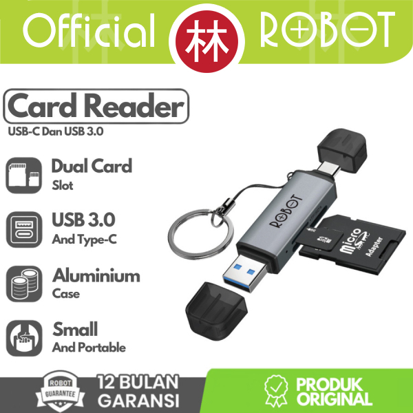 Jual Robot CR202S Card Reader 2 in 1 USB 3.0 Type C Memory Card Adapter ...
