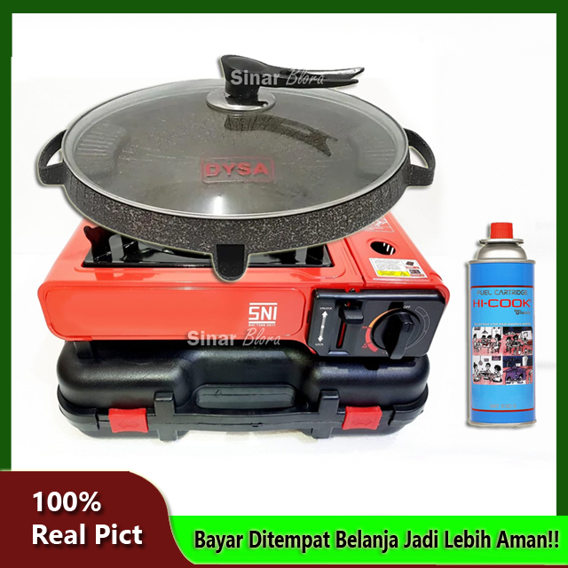 Jual PAKET KOMPOR PORTABLE + BBQ BULGOGI GRILL PAN BULAT + TUTUP KACA ...