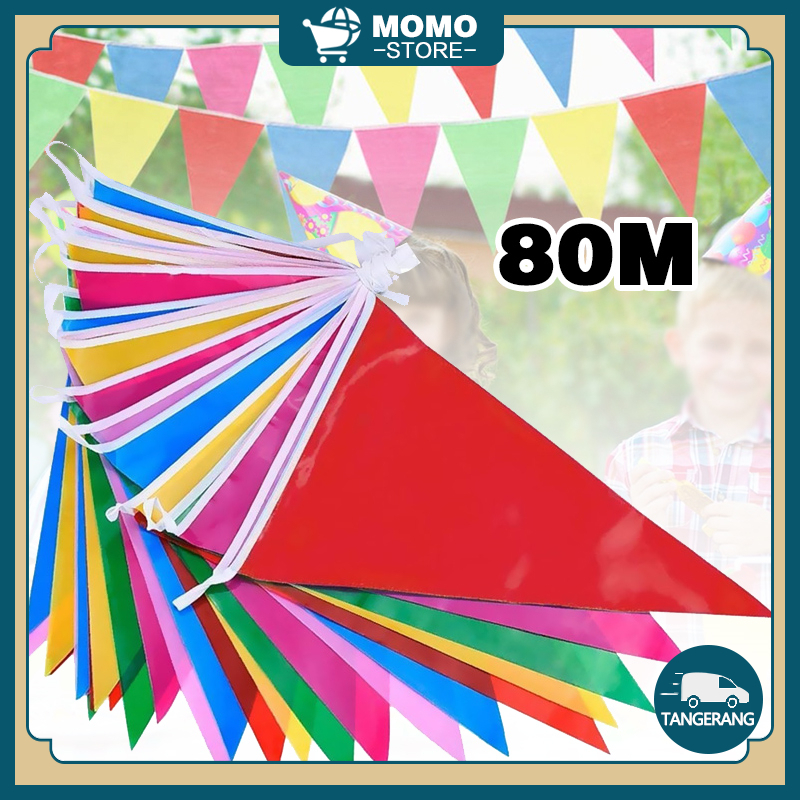 Jual 80Meter 150Pcs Bendera Hias Festival Warna Warni Bendera Segitiga ...