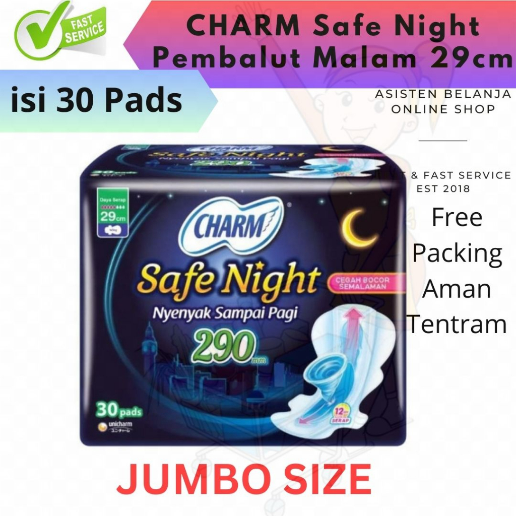 Jual Charm Pembalut Safe Night 29cm Wing isi 20 pads isi 30 pads Jumbo ...