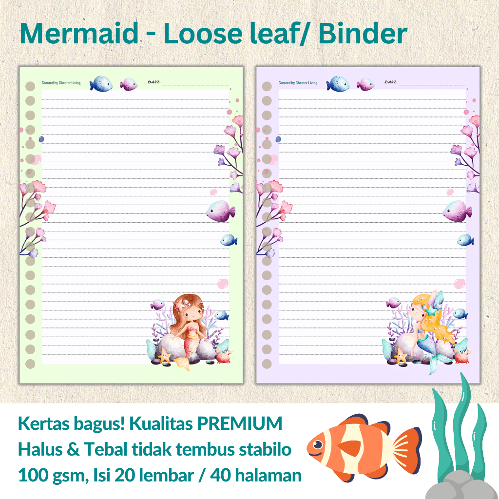 Jual MERMAID (Under The Sea) - Loose leaf Isi Kertas File binder Tebal ...