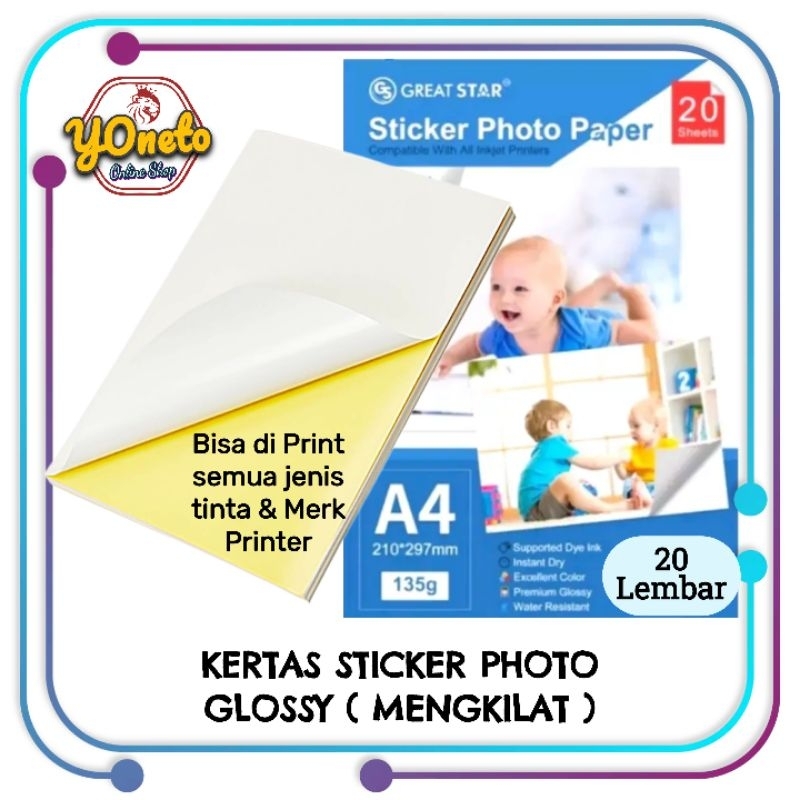 Jual Kertas Sticker Photo Glossy ( 20 Lembar ) Support Semua Tinta ...