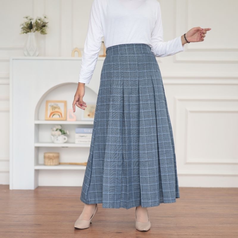 Jual rok panjang rempel depan belakang motif kotak / rok kotak kotak ...