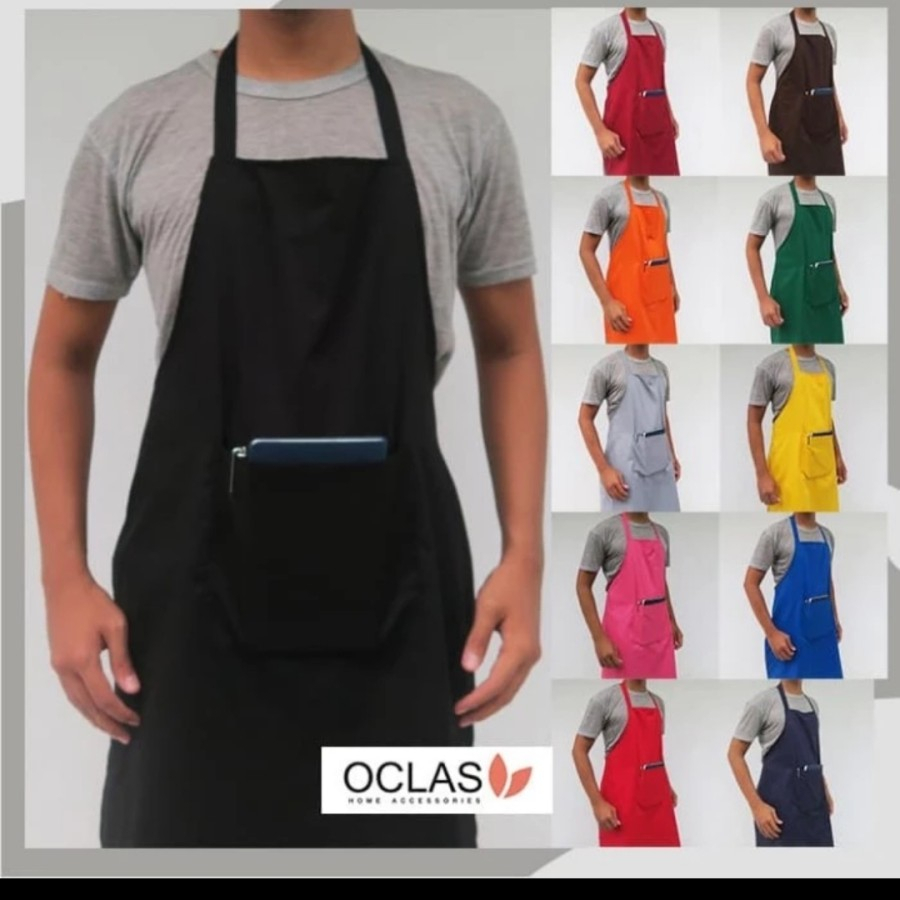 Jual Apron Celemek Masak Dapur Bahan Kain Katun Halus Tebal Anti Air ...