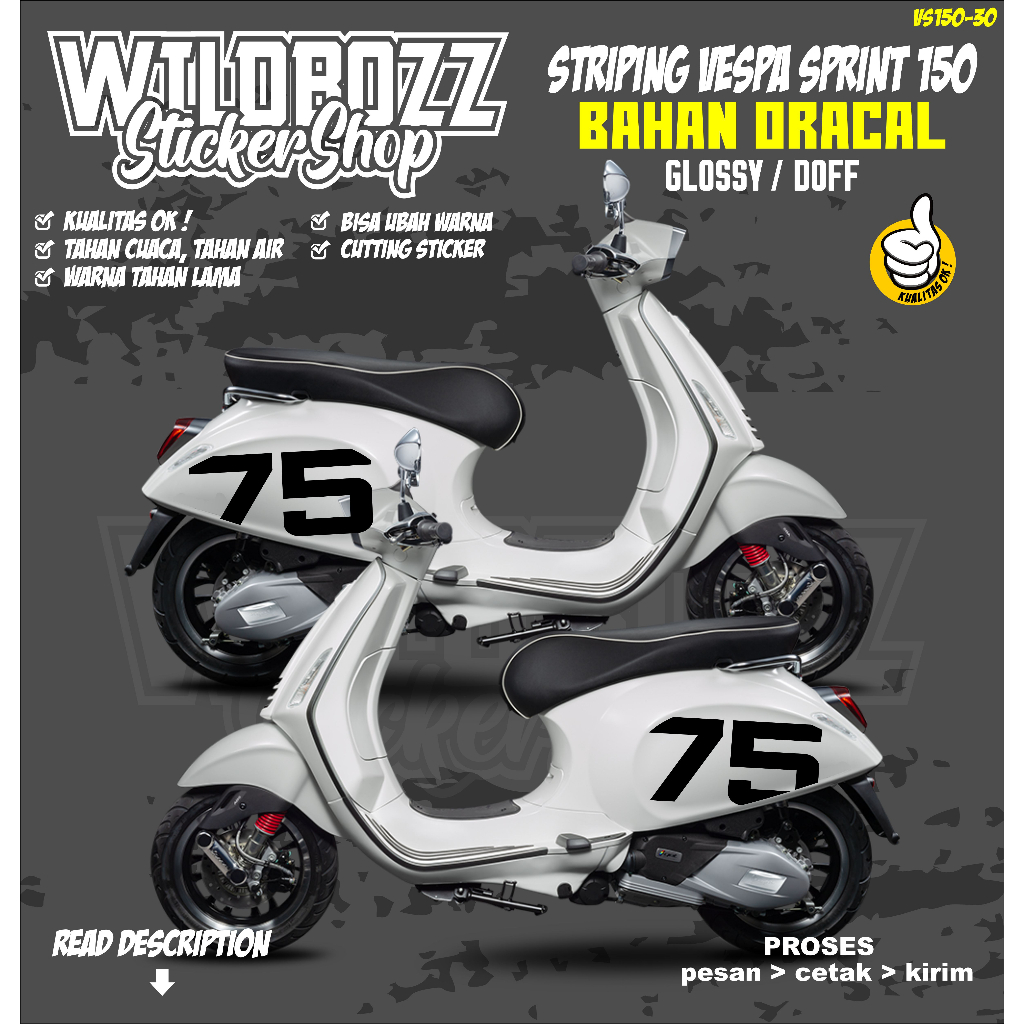 Jual cutting sticker vespa sprint 150 motif 75 keren (vs150-30 ...