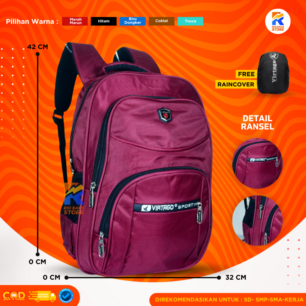 Jual Tas Ransel Virtago/Tas Sekolah SD-SMP-SMA/Tas Laptop Untuk Kerja Unisex | Shopee Indonesia