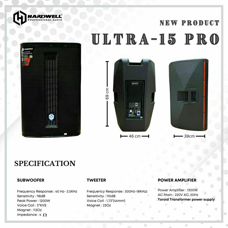 Jual Speaker Aktif 15inch Hardwell Ultra 15 Pro Original 2buah